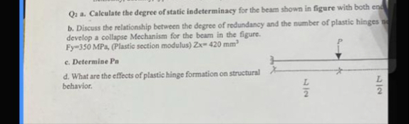 Q2 ﻿a. ﻿Calculate the degree of static indeterminacy | Chegg.com