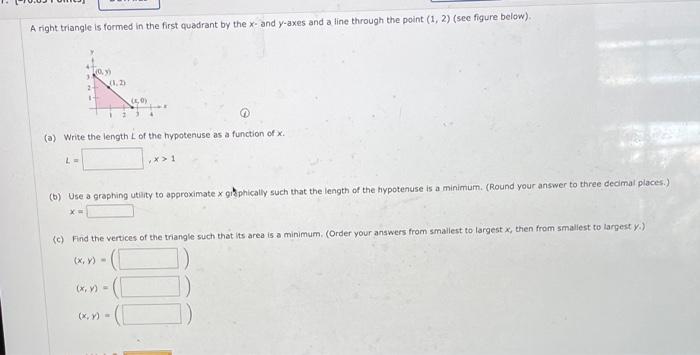 Solved A right triangle is formed in the first quadrant by | Chegg.com