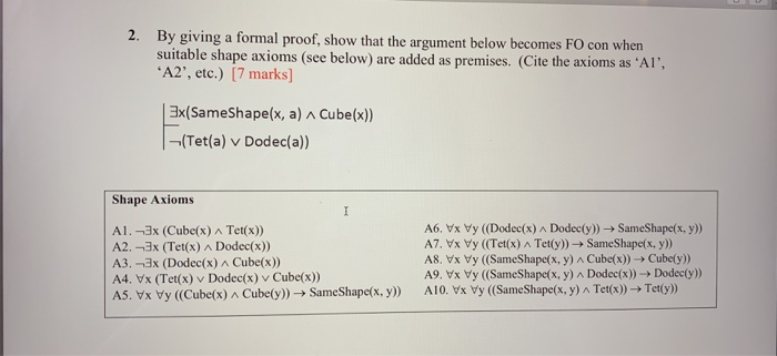 2. By giving a formal proof, show that the argument | Chegg.com