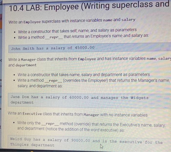 Solved Write an Employee superclass with instance variables | Chegg.com