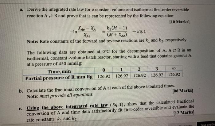 Solved a. Derive the integrated rate law for a constant | Chegg.com