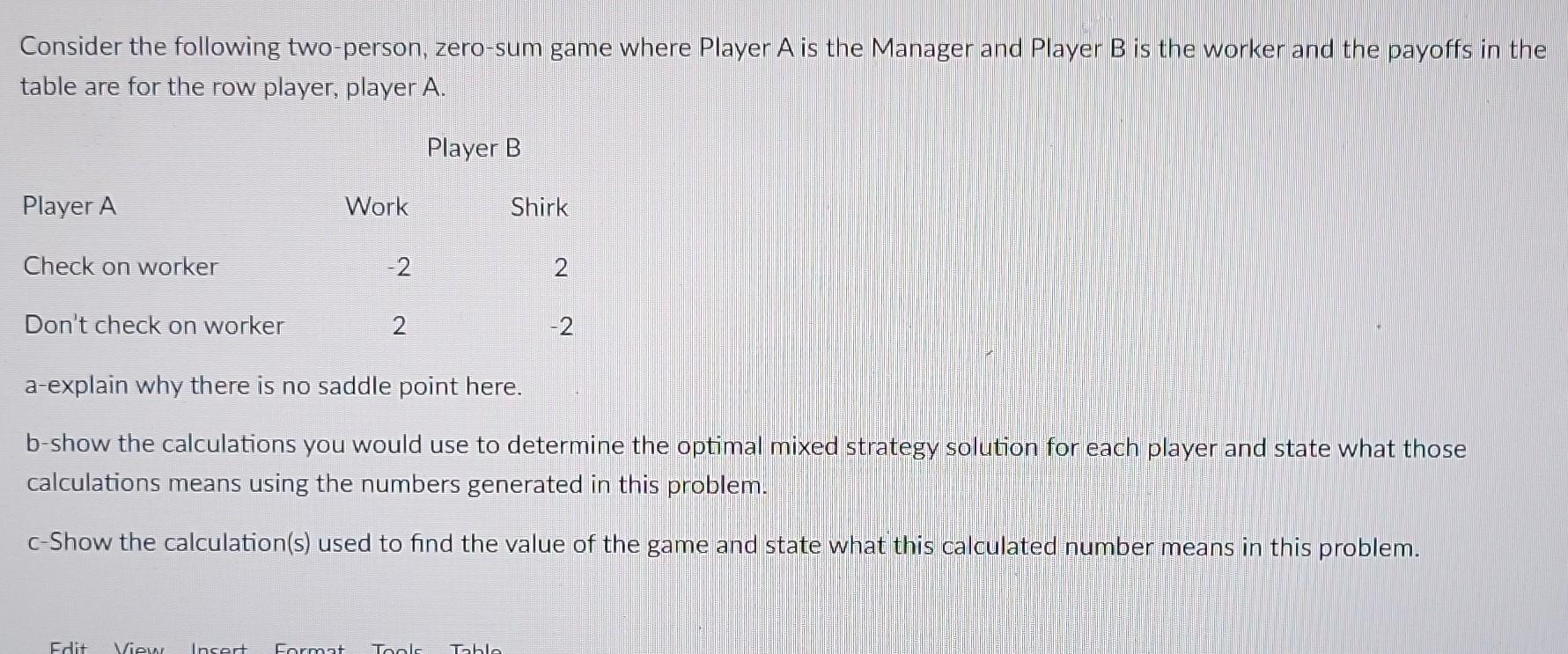 Solved Consider the following two-person, zero-sum game | Chegg.com