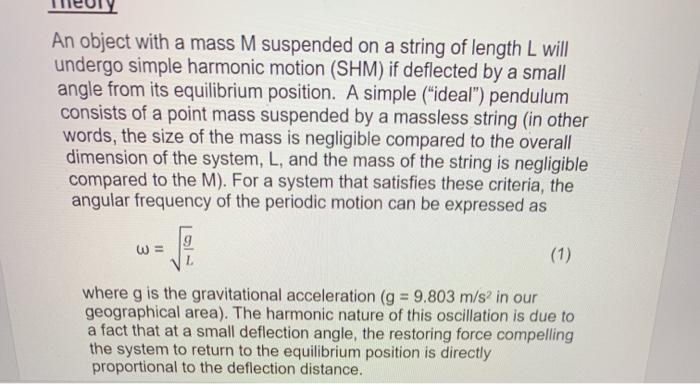 Solved An object with a mass M suspended on a string of | Chegg.com