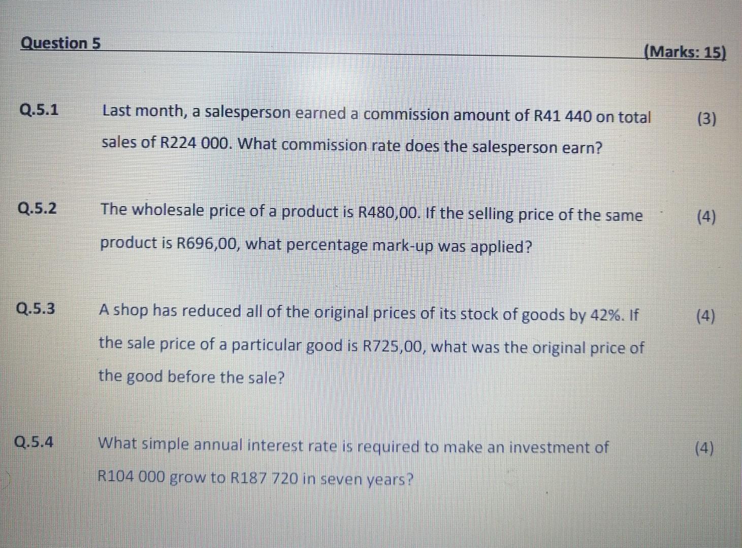 Solved Question 5 Q.5.1 Q.5.2 Q.5.3 Q.5.4 Last month, a | Chegg.com
