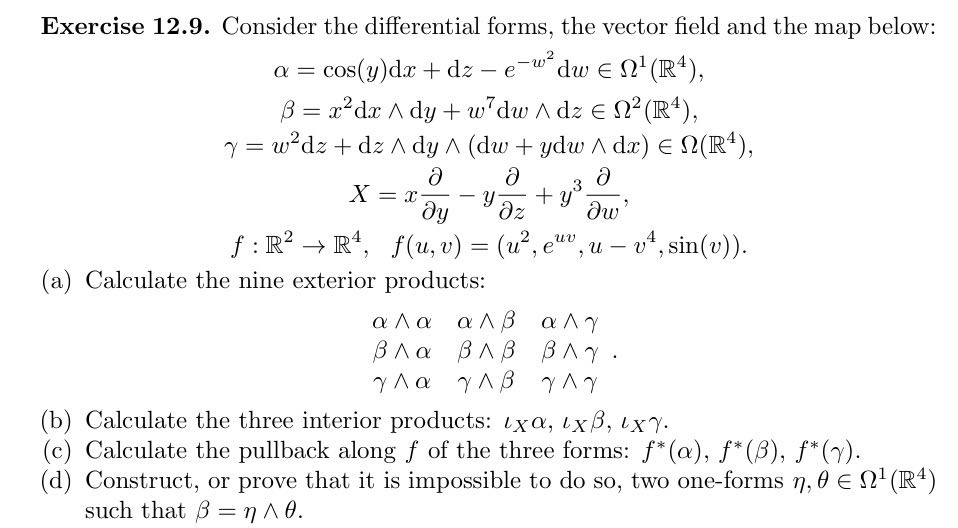 Solved Exercise 12.9. ﻿Consider the differential forms, the | Chegg.com