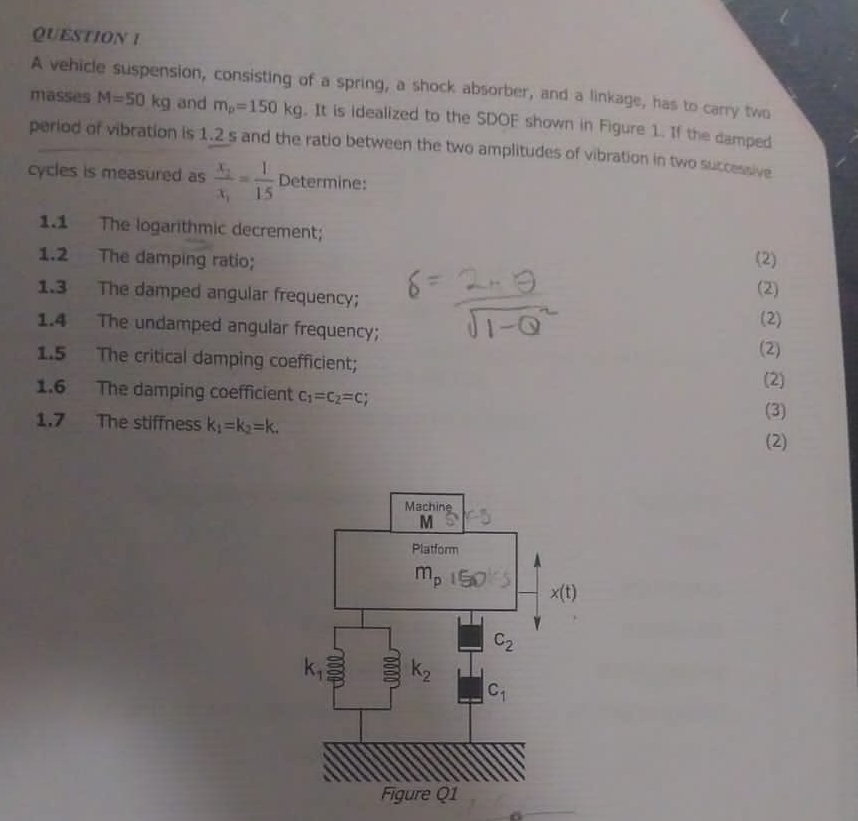 Solved QUESTIONIA vehicle suspension, consisting of a | Chegg.com