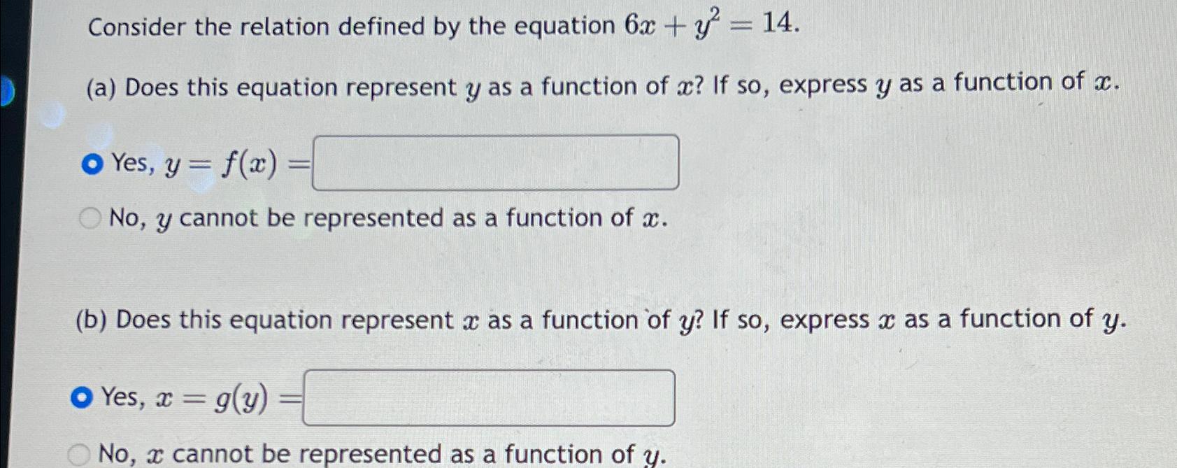 Solved Consider the relation defined by the equation | Chegg.com