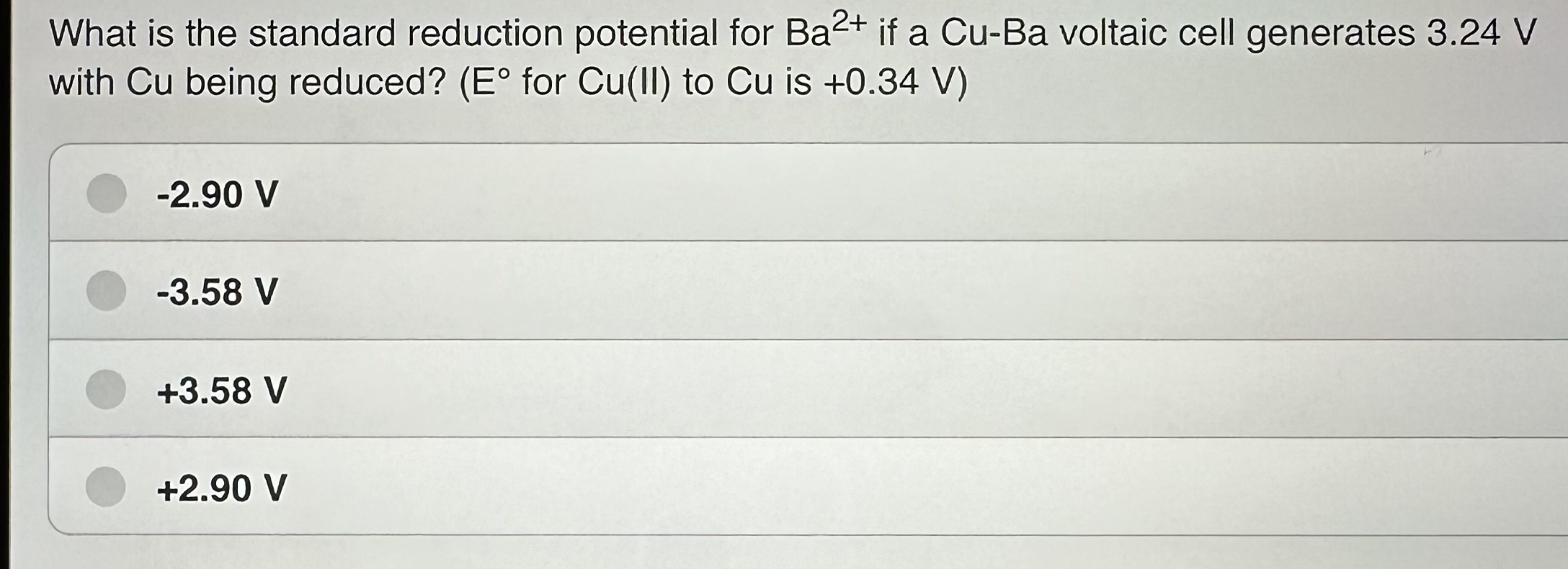Solved What is the standard reduction potential for Ba2+ ﻿if | Chegg.com