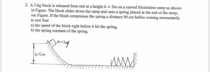 Solved 2. A 3-kg block is released from rest at a height h=5 | Chegg.com