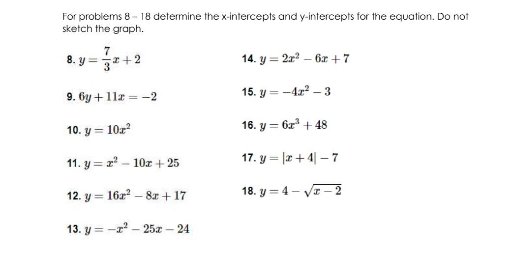 Solved For problems 8-18 ﻿determine the x-intercepts and | Chegg.com