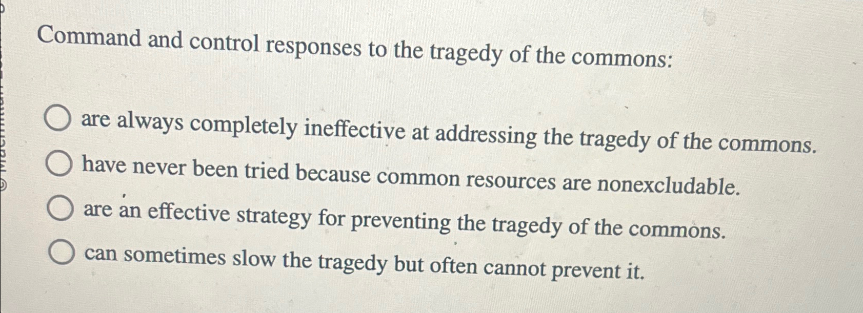 Solved Command and control responses to the tragedy of the | Chegg.com