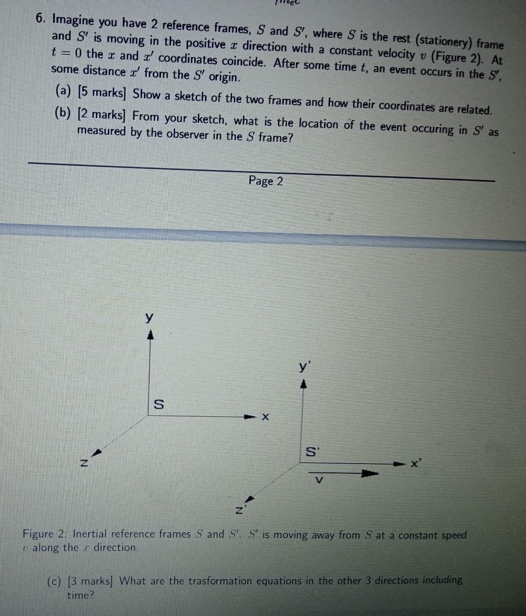 Solved 6. Imagine you have 2 reference frames, S and S′, | Chegg.com