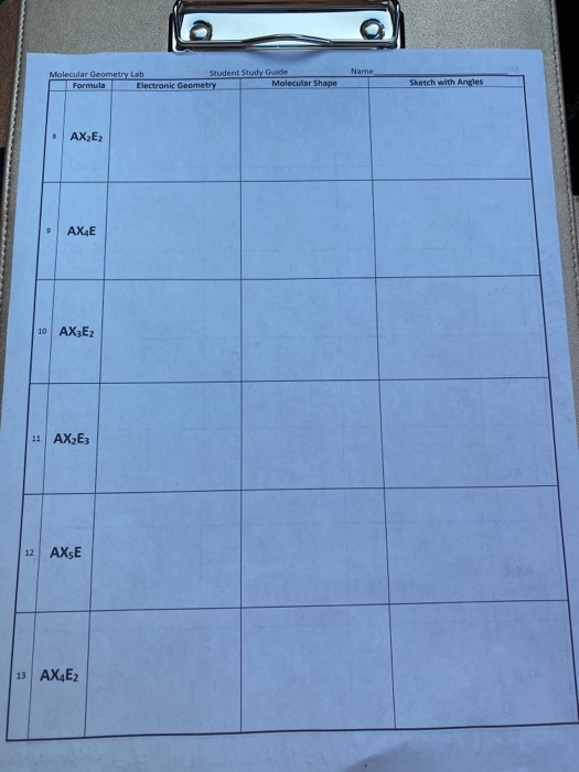 Solved Name Molecular Geometry Lab Student Study Guide | Chegg.com