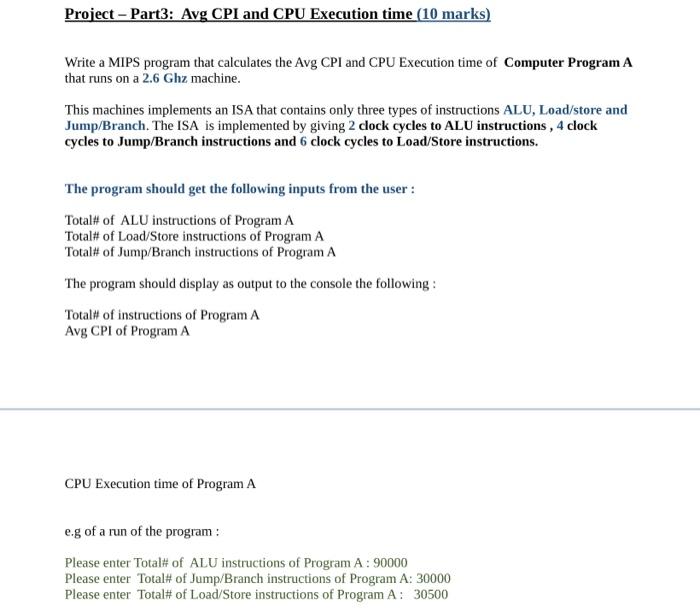 Solved Write a MIPS program that calculates the Avg CPI and | Chegg.com