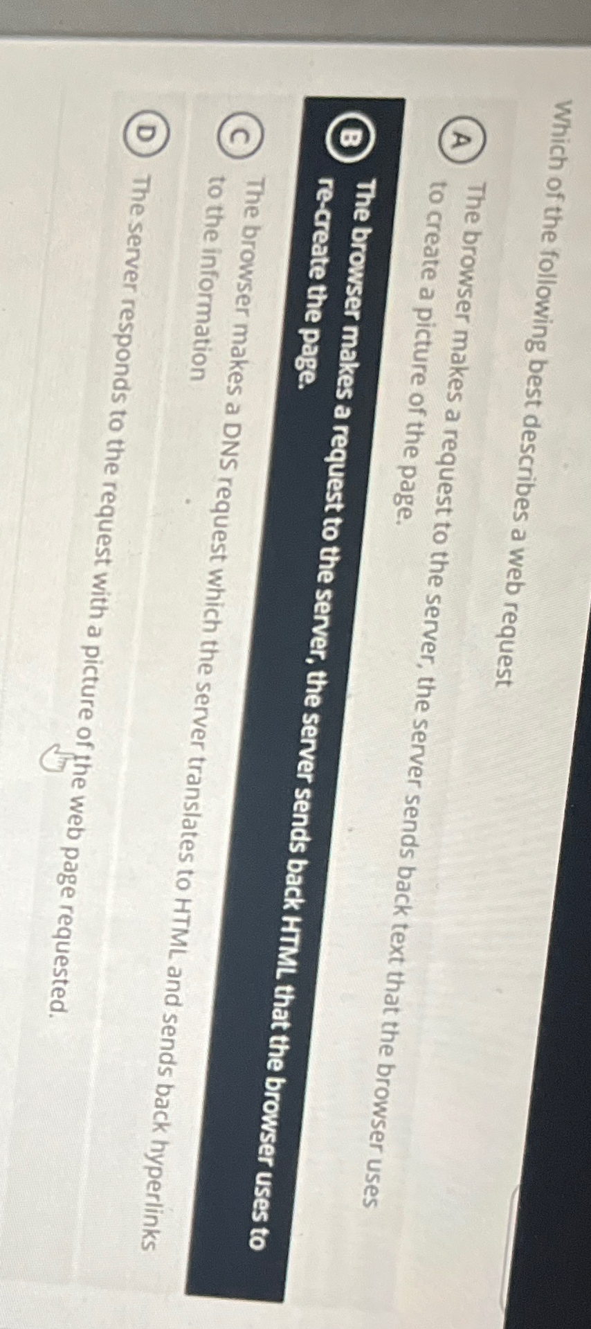 Solved Which of the following best describes a web | Chegg.com