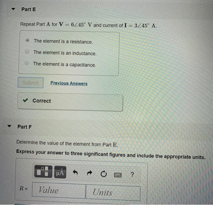 Solved A certain element has a phasor voltage of V - 200230 | Chegg.com