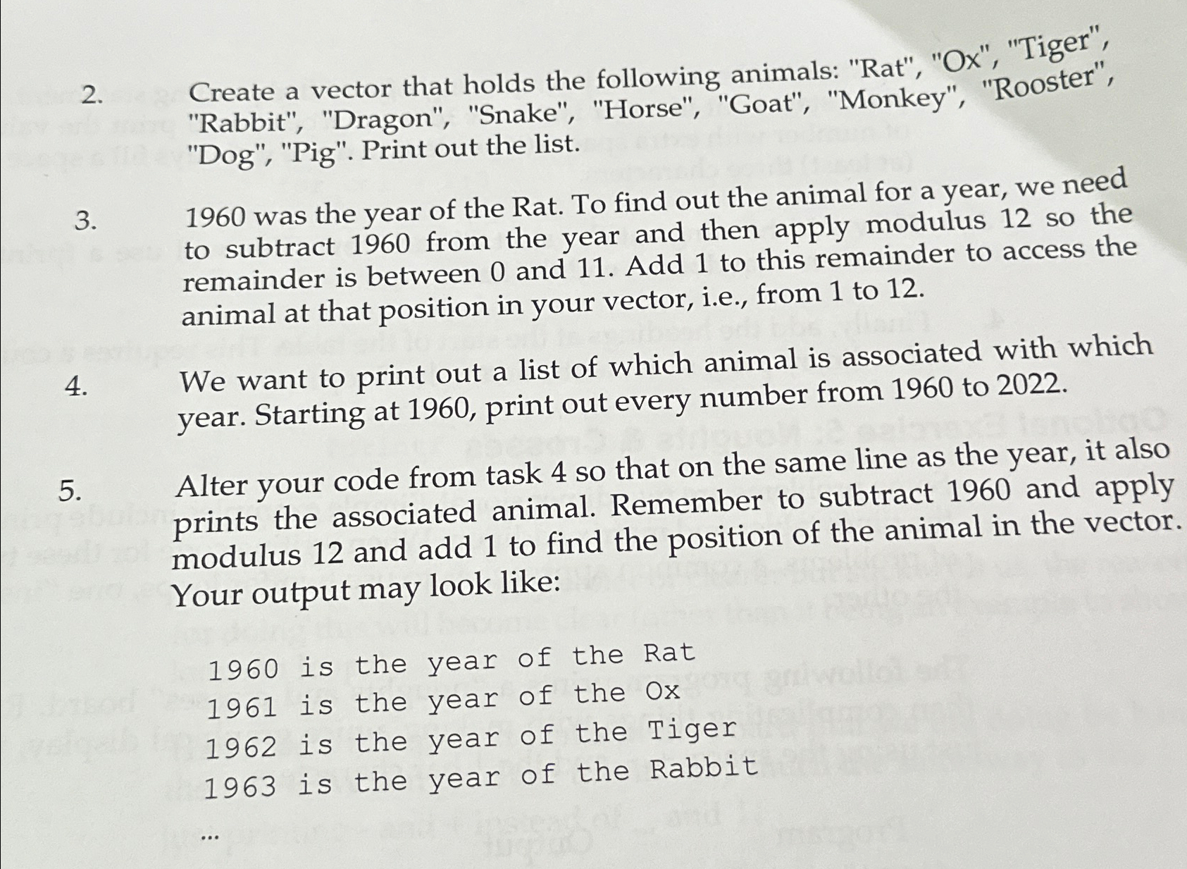 Solved Exercise 3: Chinese ZodiacIn the Chinese Zodiac, each | Chegg.com