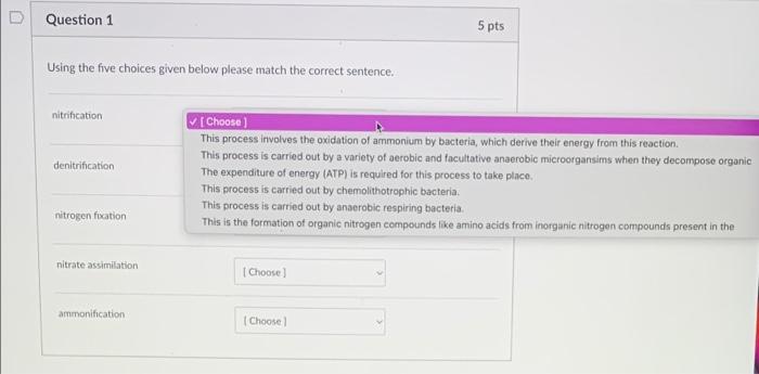 Solved Using the five choices given below please match the | Chegg.com