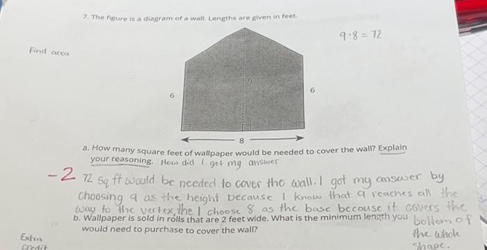 Find area 7. The figure is a diagram of a wall. | Chegg.com