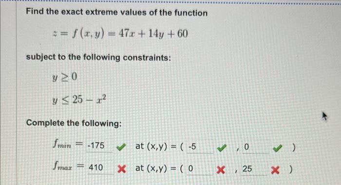 Solved Find the exact extreme values of the function | Chegg.com
