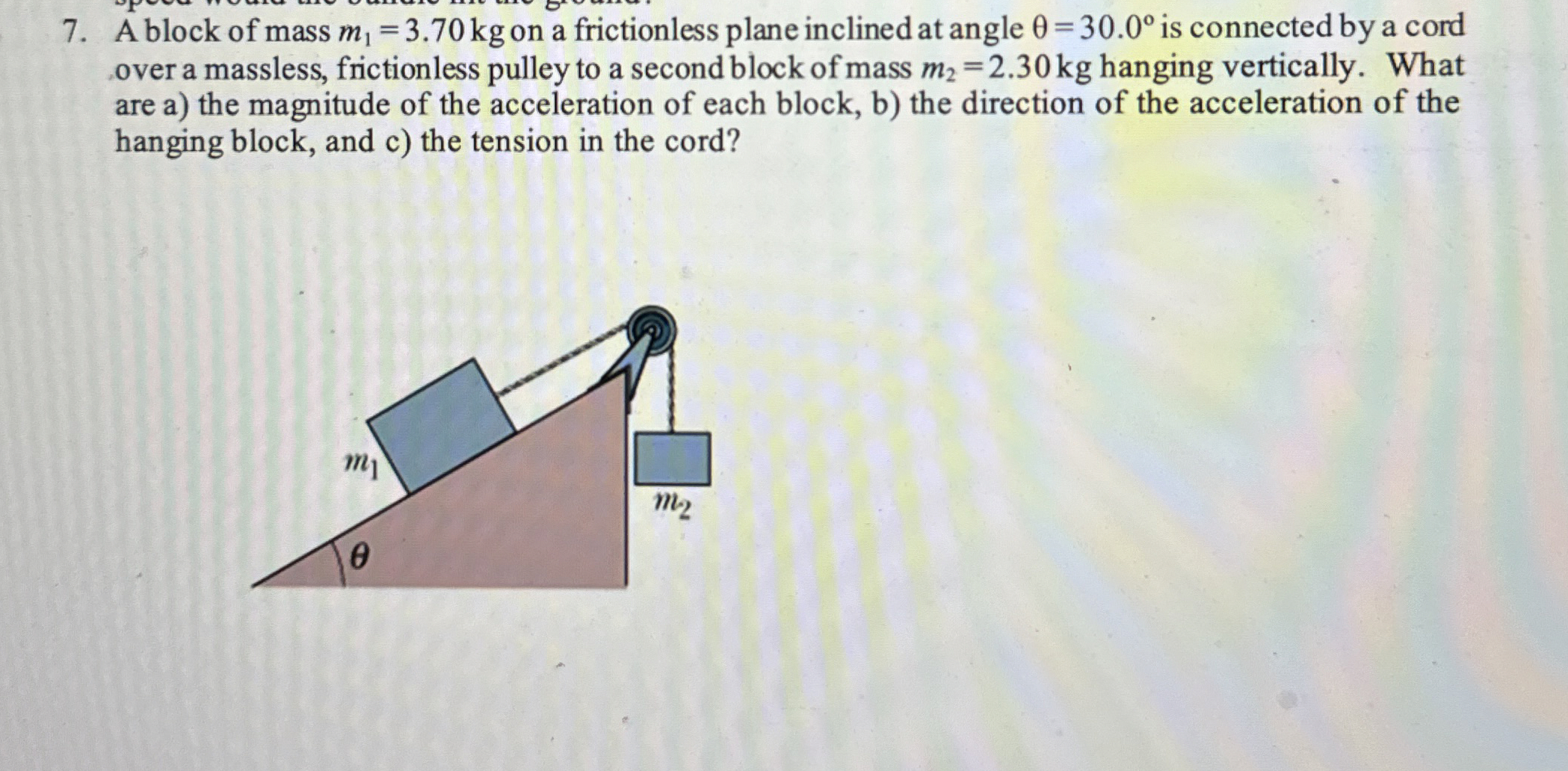 Solved A block of mass m1=3.70kg ﻿on a frictionless plane | Chegg.com