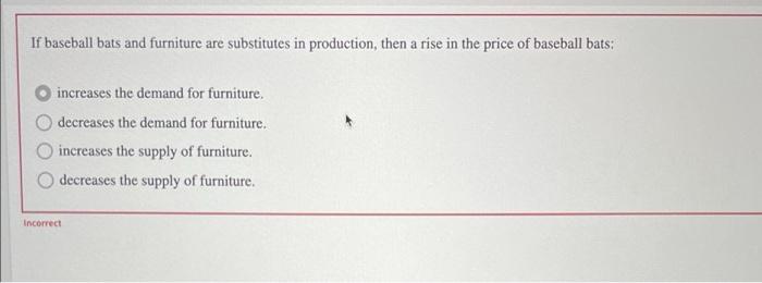 Solved If baseball bats and furniture are substitutes in | Chegg.com