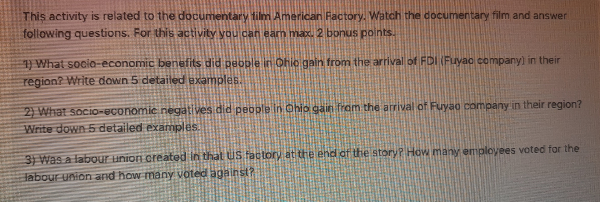 Solved This activity is related to the documentary film | Chegg.com