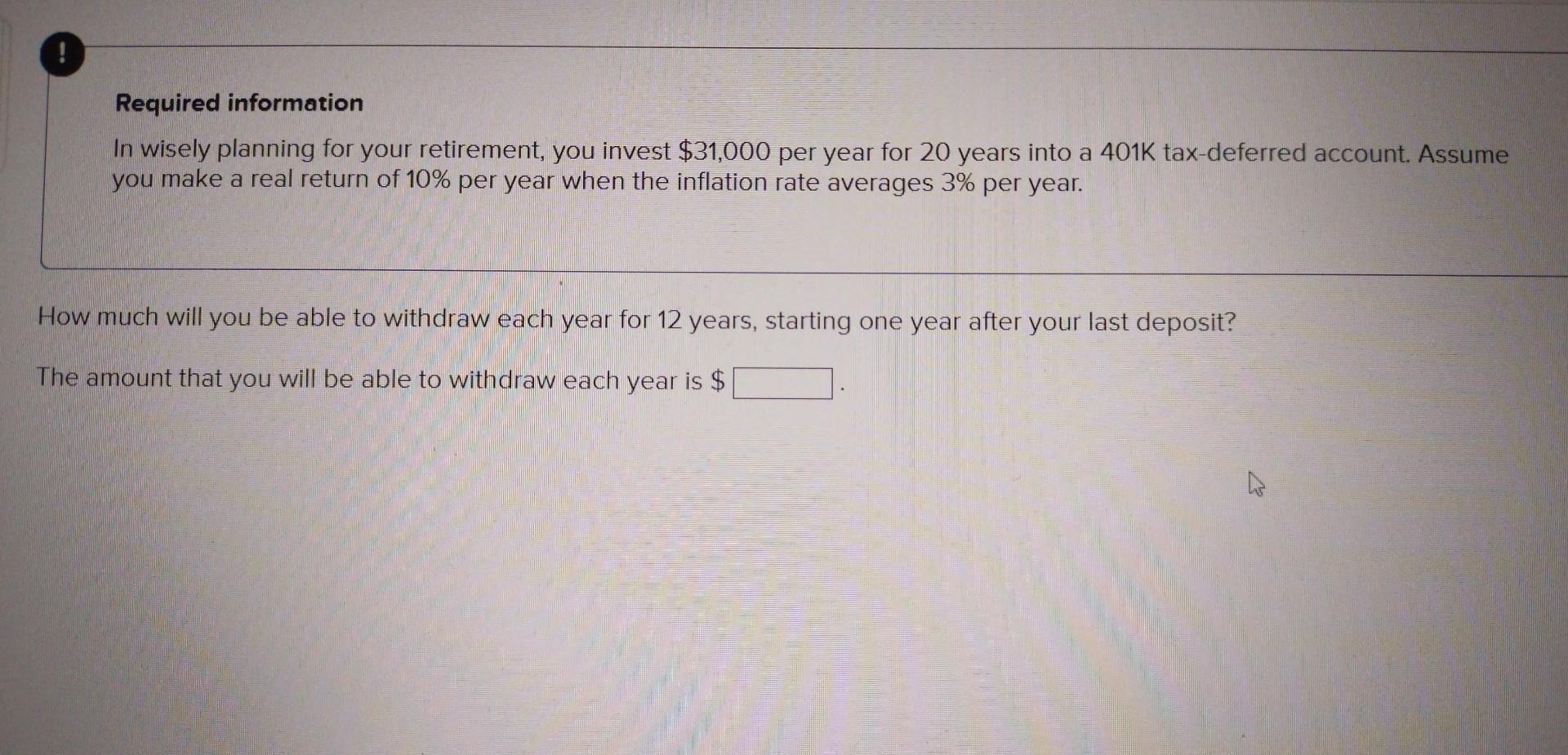 Solved Required information In wisely planning for your | Chegg.com