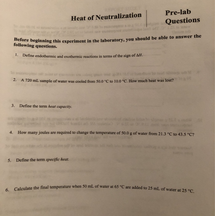 Solved Heat of Neutralization Pre-lab Questions Before | Chegg.com