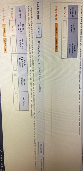 Solved Calculate the net price factor and single equivalent | Chegg.com