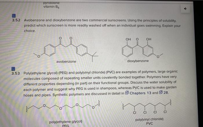 Solved pyridoxine vitamin B6 3.52 Avobenzone and | Chegg.com