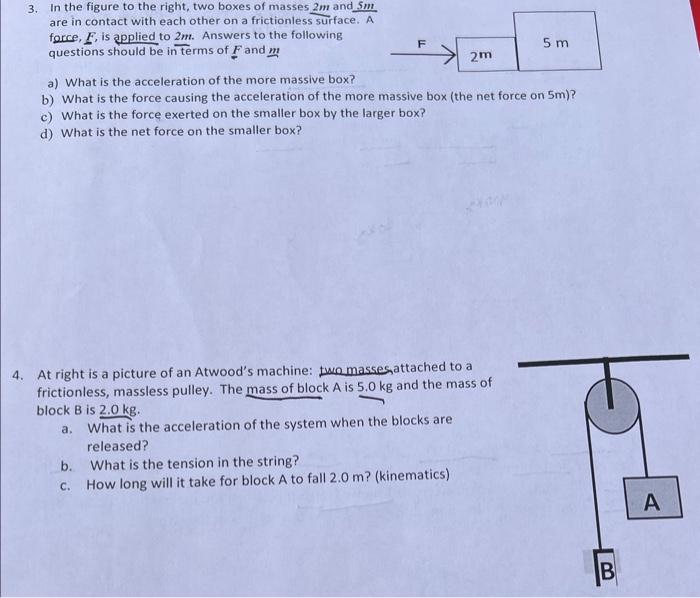 Solved 3. In the figure to the right, two boxes of masses 2m | Chegg.com