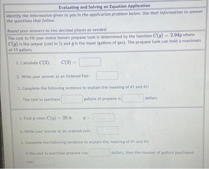 Solved Evaluating and Solving an Equation Application | Chegg.com