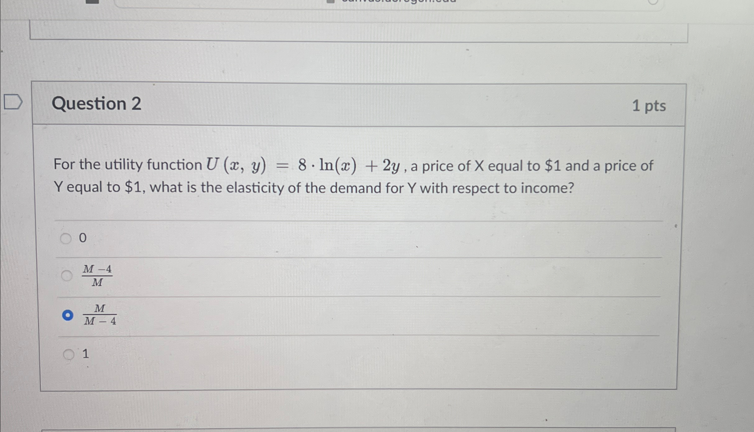 Solved Question 21ptsFor the utility function | Chegg.com