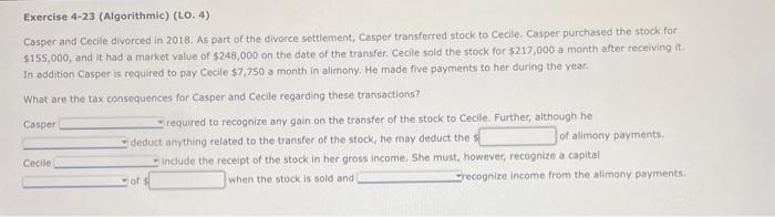 Solved Exercise 4-23 (Algorithmic) (LO. 4) Cosper and Cecile | Chegg.com