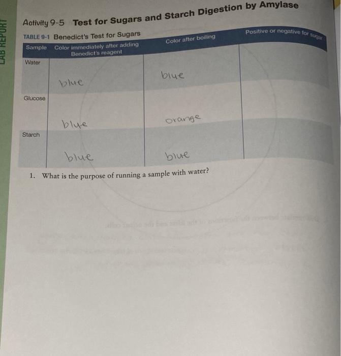 Solved LAB REPORT Activity 9-5 Test for Sugars and Starch | Chegg.com