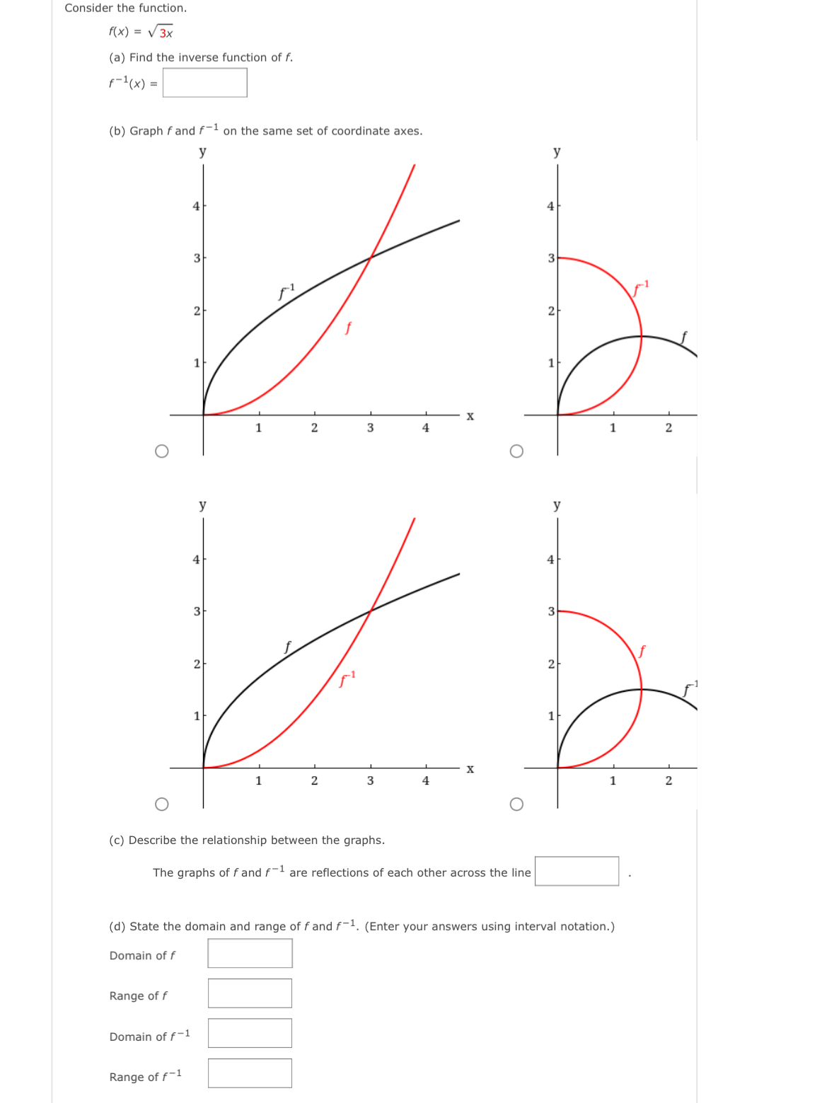 Solved Consider the function.f(x)=3x2(a) ﻿Find the inverse | Chegg.com