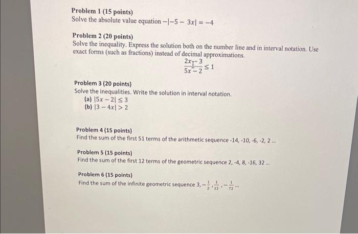 Solved Problem 1 (15 points) Solve the absolute value | Chegg.com