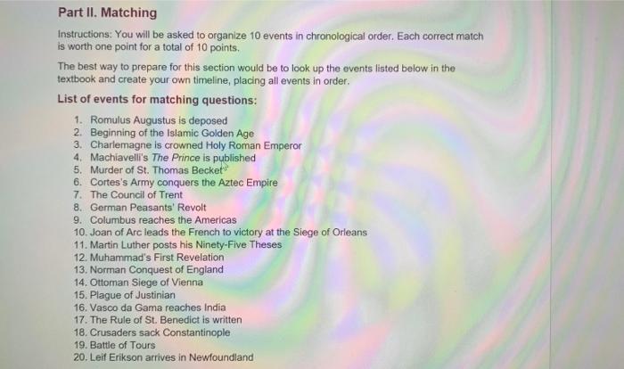 Solved Part II. Matching Instructions: You will be asked to | Chegg.com