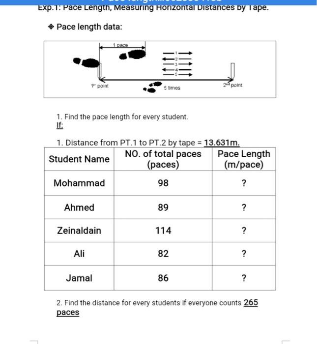 Solved Exp. 1: Pace Length, Measuring Horizontal Distances | Chegg.com