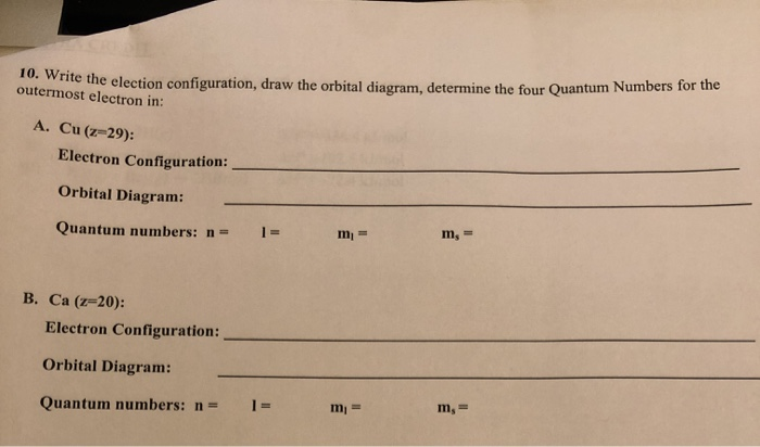 Solved outermost electron in: the election configuration, | Chegg.com