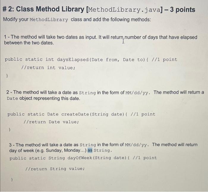 Solved \# 2: Class Method Library [MethodLibrary. java]-3 | Chegg.com