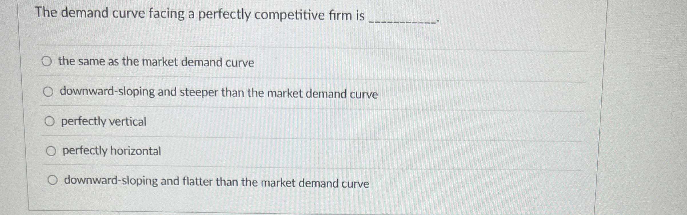 Solved The demand curve facing a perfectly competitive firm | Chegg.com