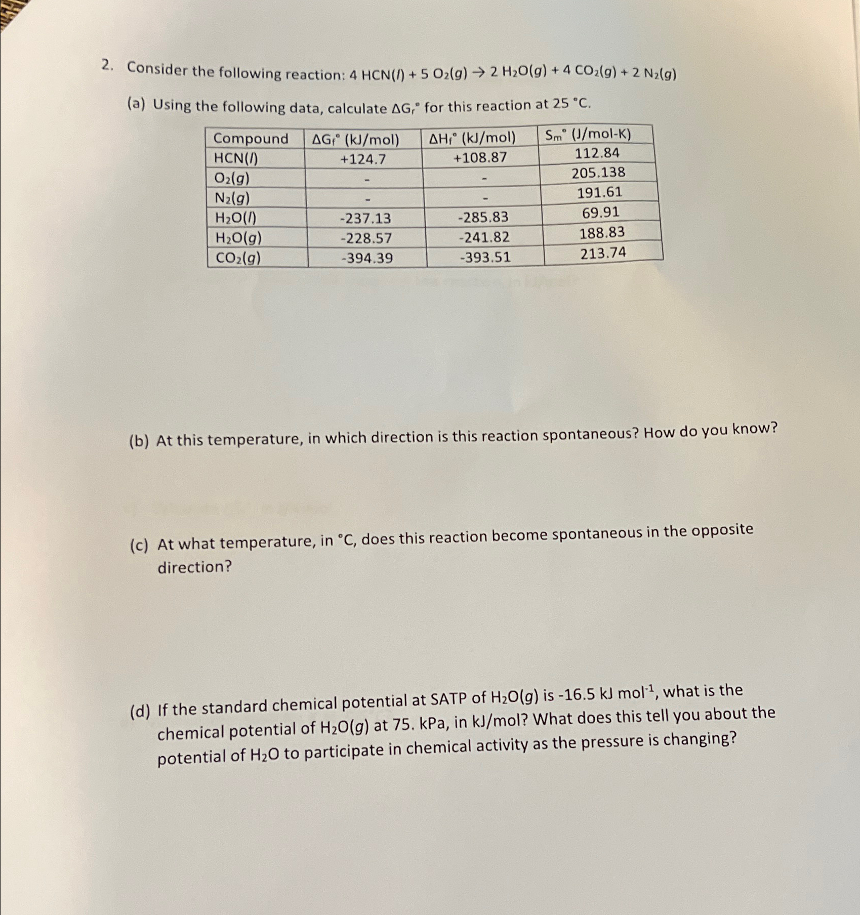 Consider the following reaction: | Chegg.com