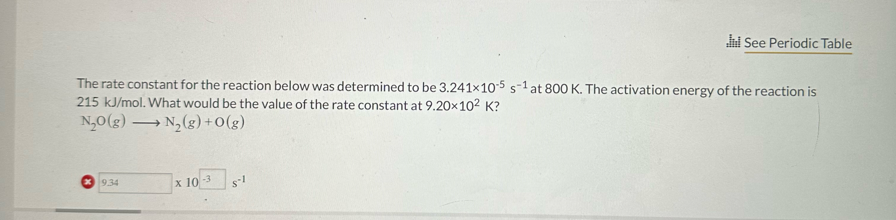 Solved See Periodic TableThe rate constant for the reaction | Chegg.com