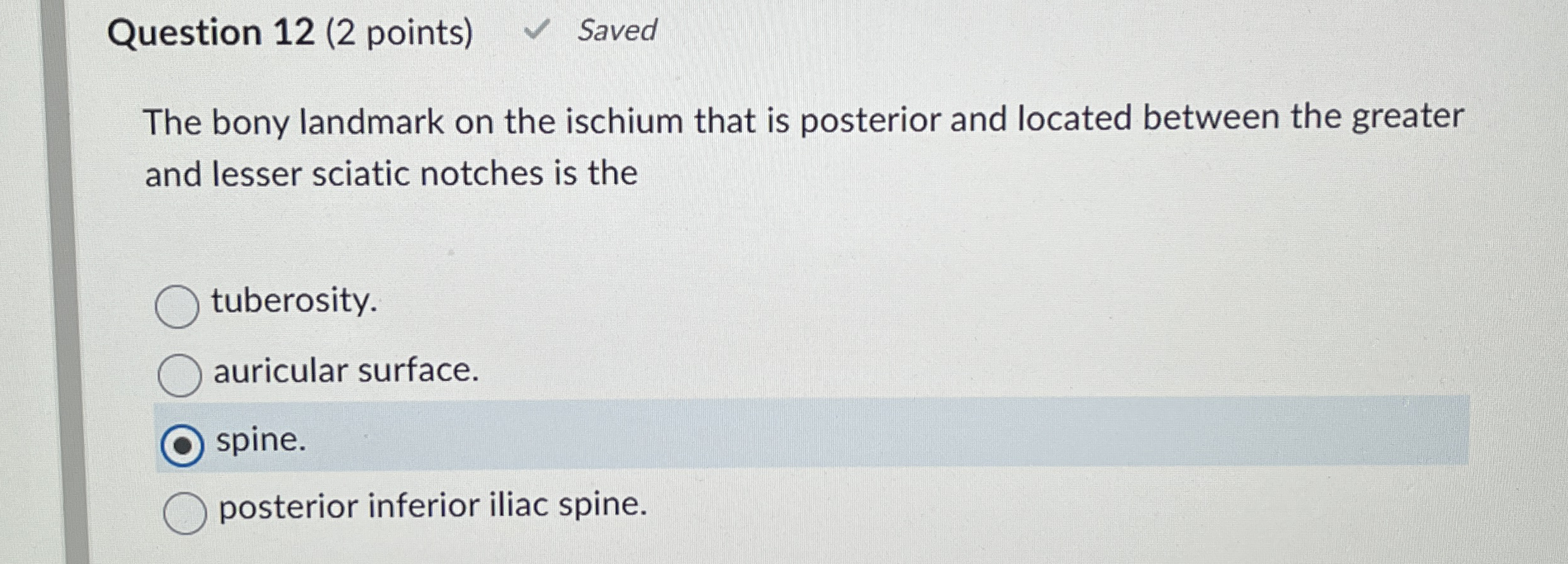 Solved Question 12 (2 ﻿points) ﻿SavedThe bony landmark on | Chegg.com