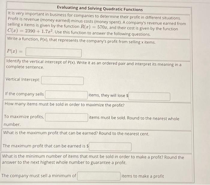 Solved Evaluating and Solving Quadratic Functions It is very | Chegg.com