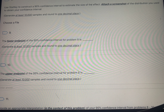 Use StatKey to construct a 95% confidence interval to | Chegg.com