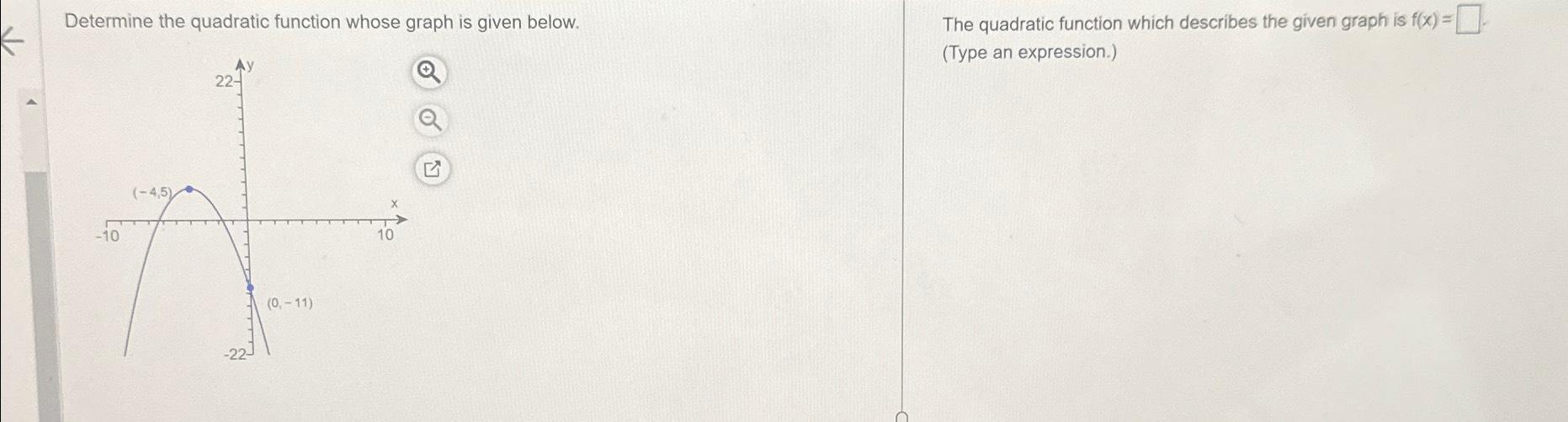 Solved Determine the quadratic function whose graph is given | Chegg.com