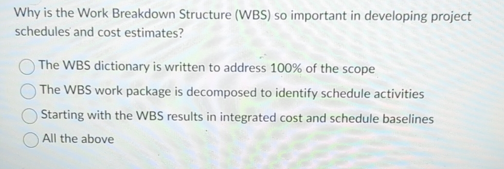 Solved Why is the Work Breakdown Structure (WBS) ﻿so | Chegg.com
